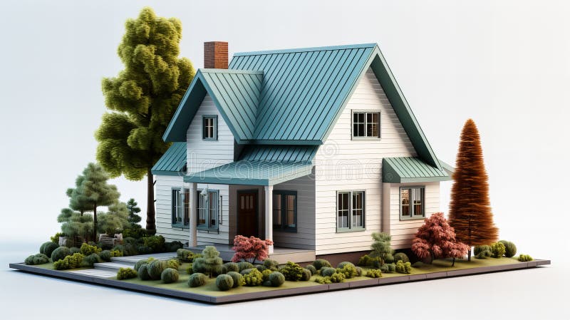 Isolated 3D Model of a White Modern Cottage on a White Background Stock ...