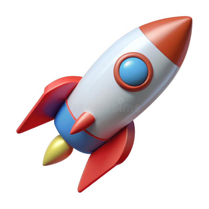 Isolated 3D Render of a Cartoon Rocket Ship Launching with White ...