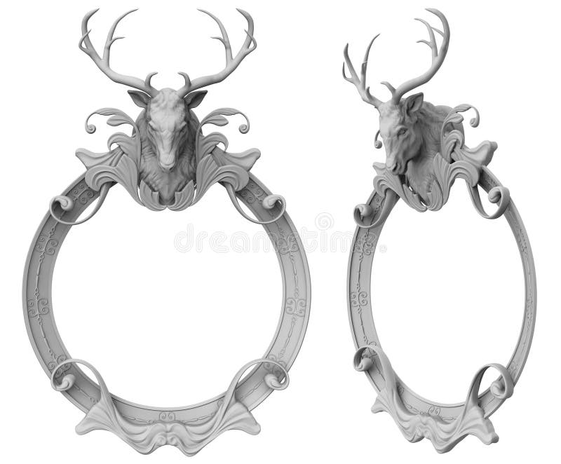 Isolated 3d Render Illustration of Clay Baroque Frame with Deer Head ...