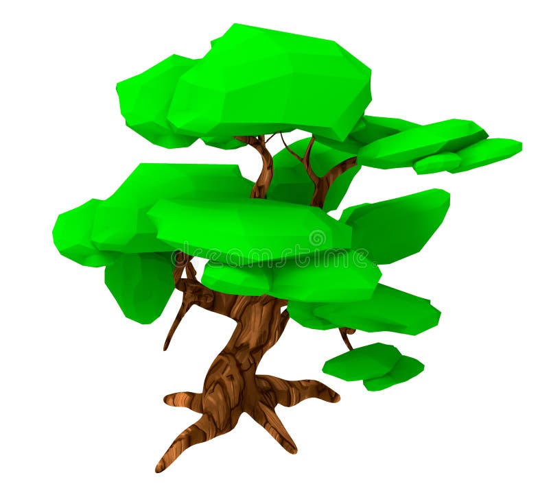 Isolated 3d Render Illustration of Isometric Lowpoly Game Oak Tree ...