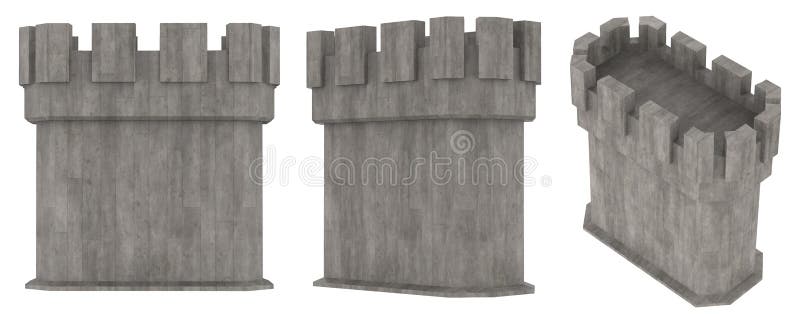 Isolated 3d Render Illustration of Medieval Castle Wall Tower Stock ...