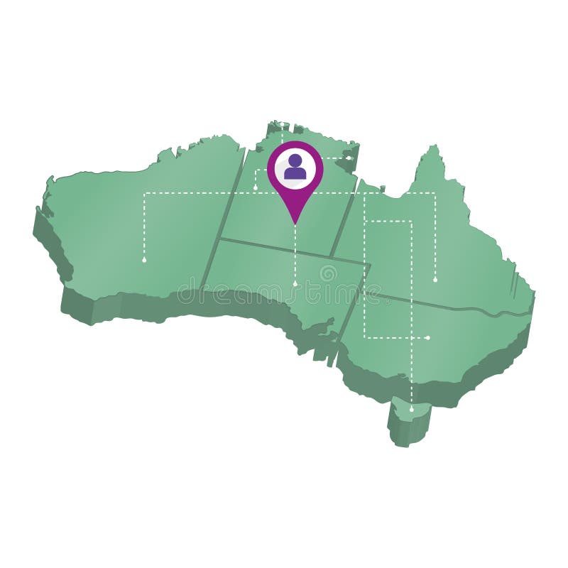 Isolated 3d Render Map of Australia with a Map Pin Vector Stock Vector ...