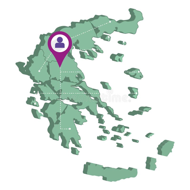 Isolated 3d Render Map of Greece with a Map Pin Vector Stock Vector ...