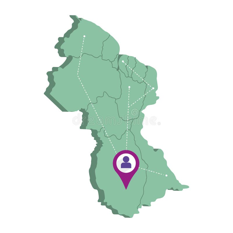 Isolated 3d Render Map of Guyana with a Map Pin Vector Stock ...