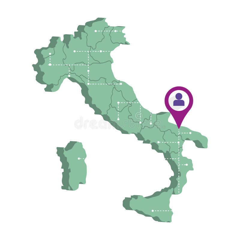 Isolated 3d Render Map of Italy with a Map Pin Vector Stock Vector ...