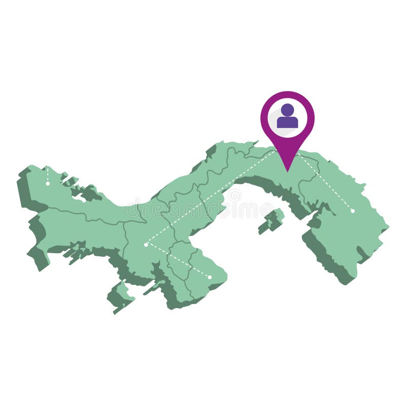 Isolated 3d Render Map of Panama with a Map Pin Vector Stock ...
