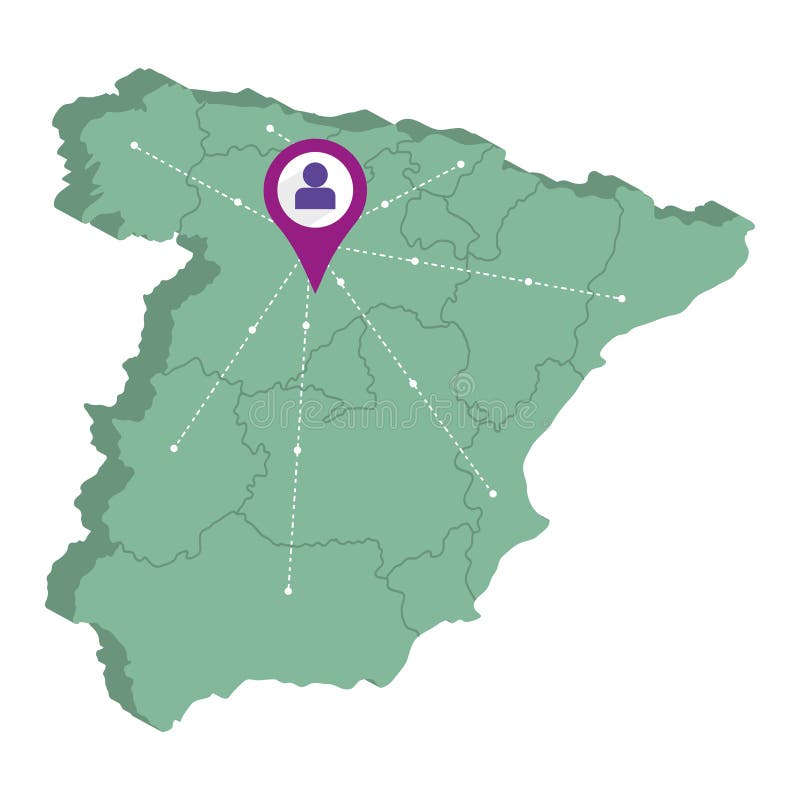 Isolated 3d Render Map of Spain with a Map Pin Vector Stock ...