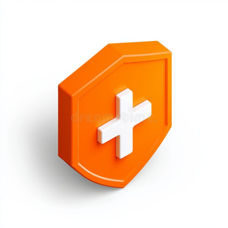 An Isolated 3D Render of an Orange Shield First Aid Cross with a ...