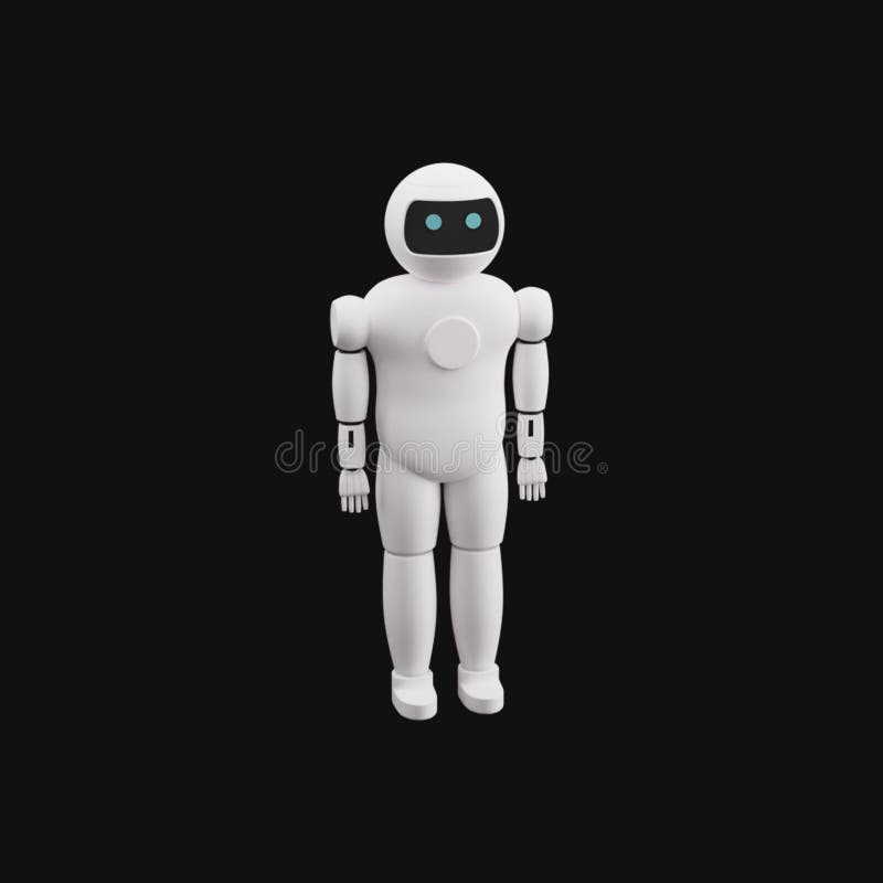 Isolated 3D Rendering Humanoid Robot Standing on Black Stock ...