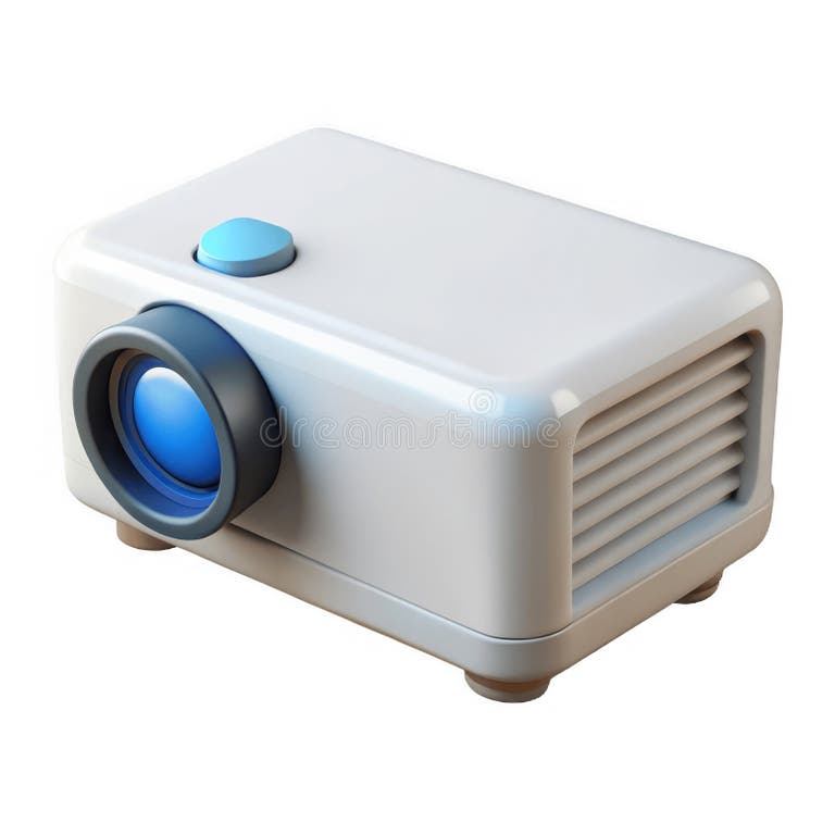 Isolated 3D Rendering of a Modern Projector with Lens and Blue Button ...