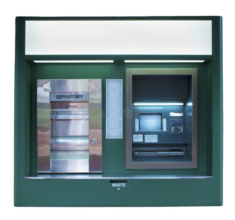 Isolated Dark Green ATM Machine Stock Image - Image of chrome, bright ...
