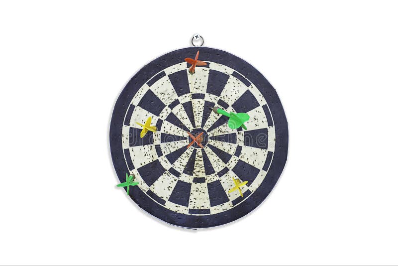 Darts Stuck in a Dart Board on White Brick Column Stock Photo - Image ...