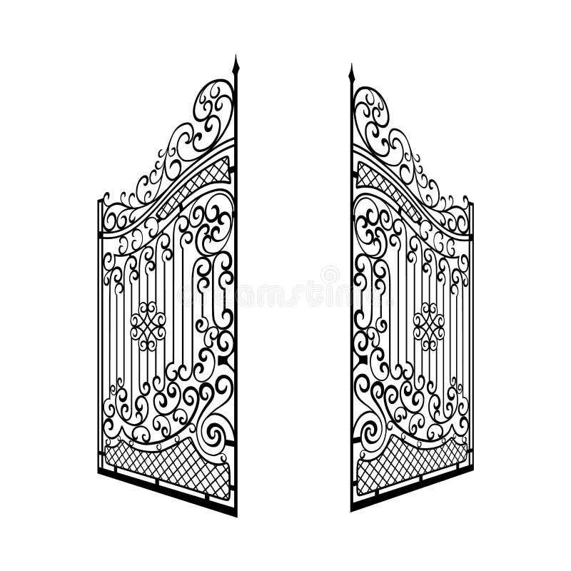 Isolated Decorated Steel Open Gates Illustration. Stock Vector ...