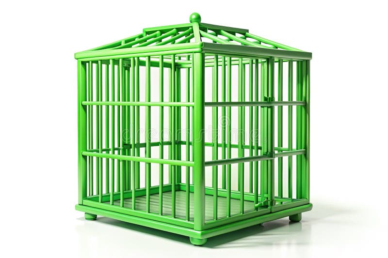 Isolated Decorative Green Metal Square Cage Empty Iron Enclosure for ...