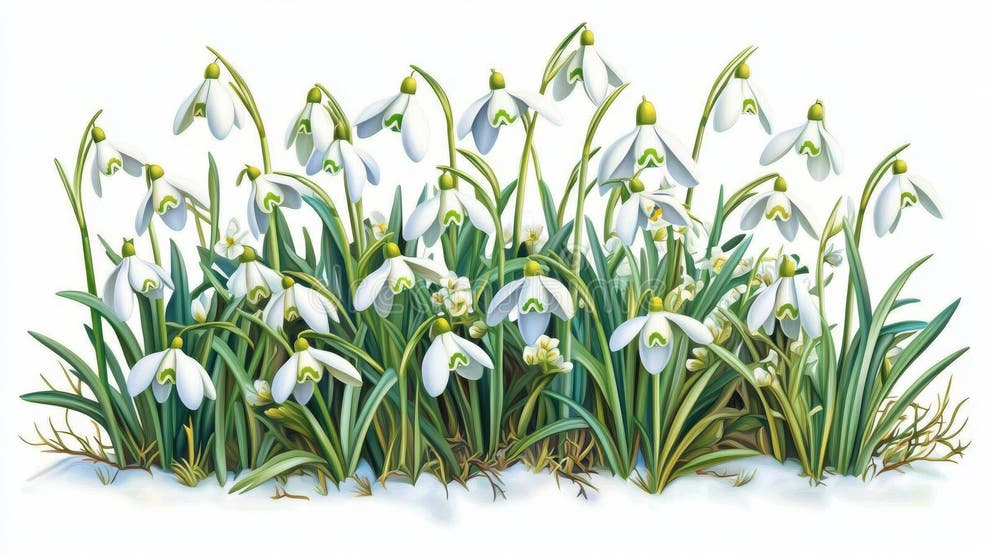 Isolated Delicate Snowdrop Flowers Creating a Frame Border, with ...