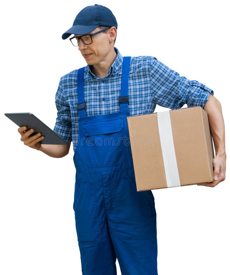 Isolated Delivery Man in Uniform with Digital Tablet Stock Image ...