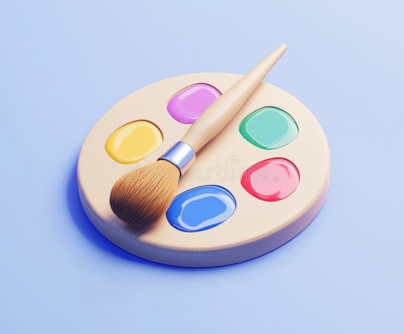An Isolated Design of a 3D Render of a Painter Palette and Paint Brush ...
