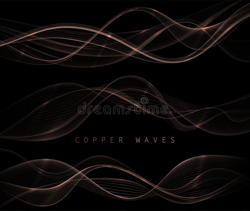 Isolated Design Element, Wavy Copper Color Illustration on Black ...