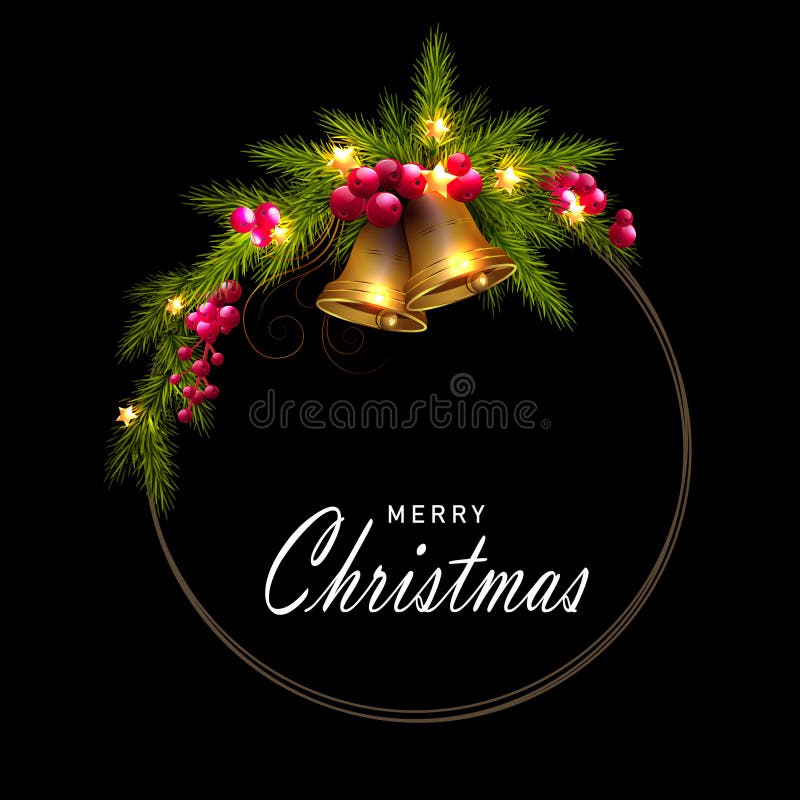 Isolated Design Element, Wreath with Golden Bells,Christmas ...