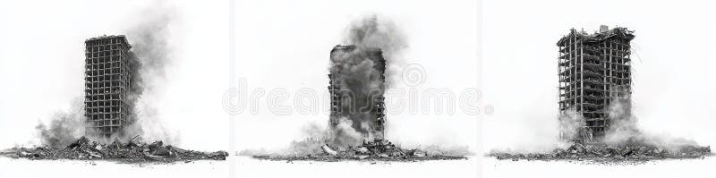 Isolated Destroyed Buildings with Exploded Bombs on a Transparent ...