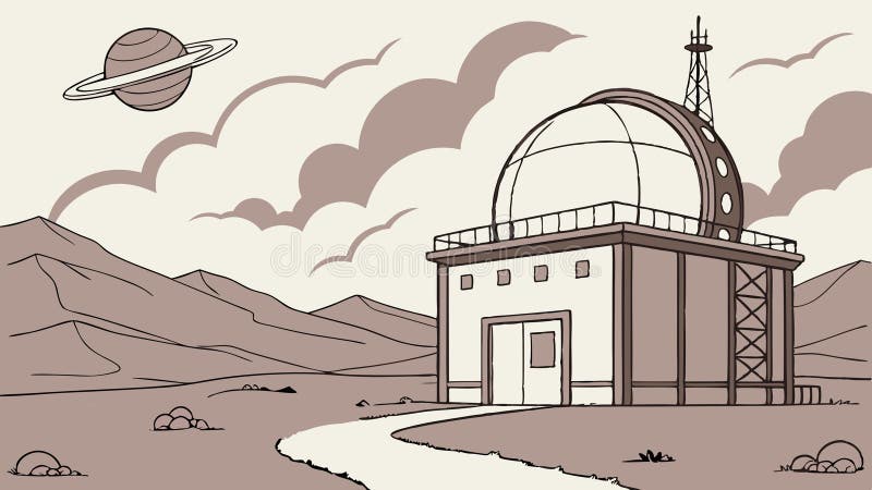 Isolated Domed Observatory on Hillside Under Vast Sky Illustration ...