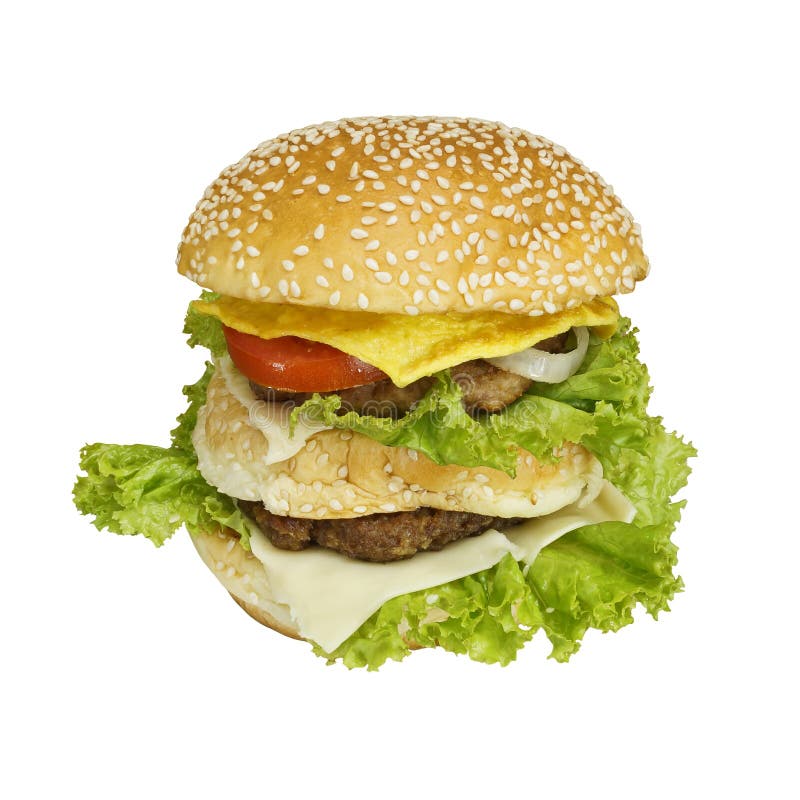 Isolated Double Deck Burger Stock Photo - Image of cheese, patty: 39544848