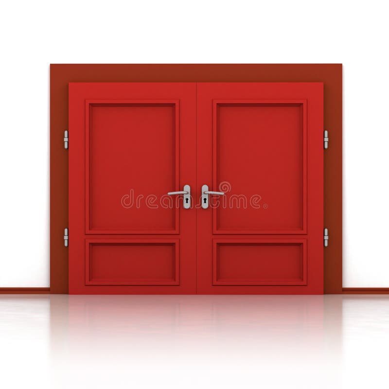 Isolated Double Red Closed Door Detail 3D Stock Illustration ...