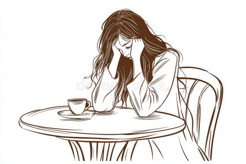 An Isolated Drawing of a Thinking Lady Standing in a Continuous Line ...