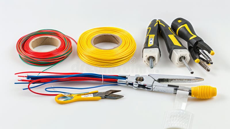 Isolated Electrician S Toolkit on a White Background with Cables ...