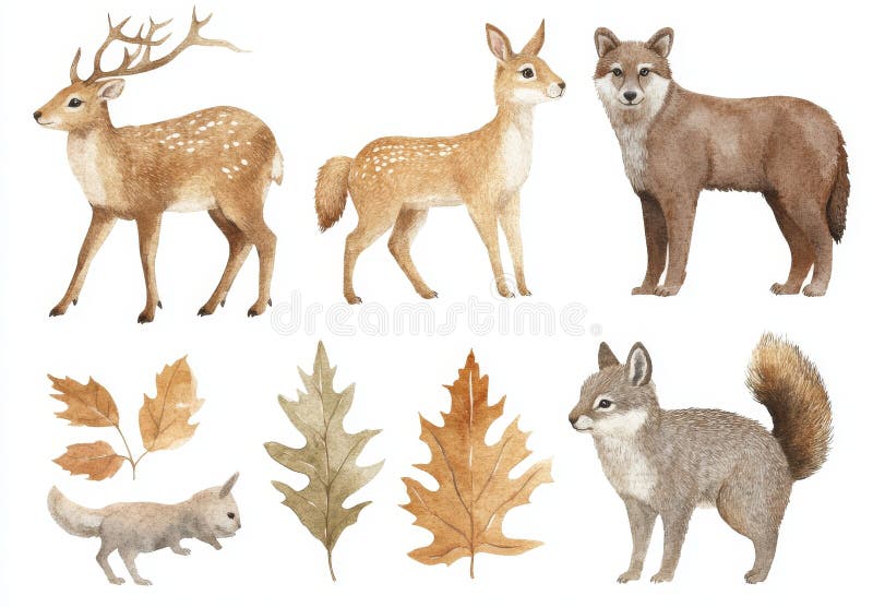 Isolated Elements of a Forest Animal Team, Illustrated with Hand ...