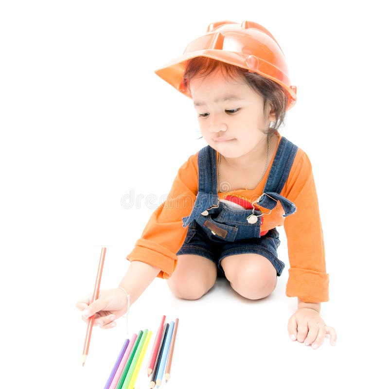 Engineer Baby Girl and Paper in Hand Stock Photo - Image of child, girl ...