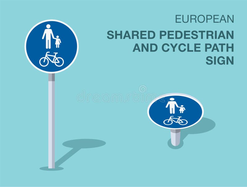 Isolated European Shared Pedestrian and Cycle Path Sign. Front and Top ...