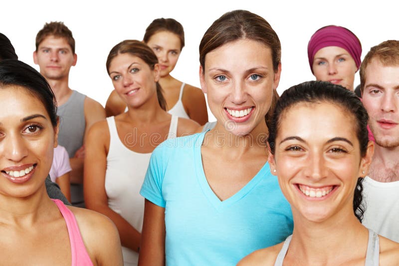 Isolated Exercise Class. a Happy Yoga Class Standing Together on a ...
