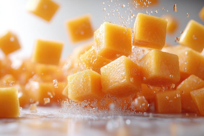 Isolated Falling Mango Cube on White Background with Full Depth of ...