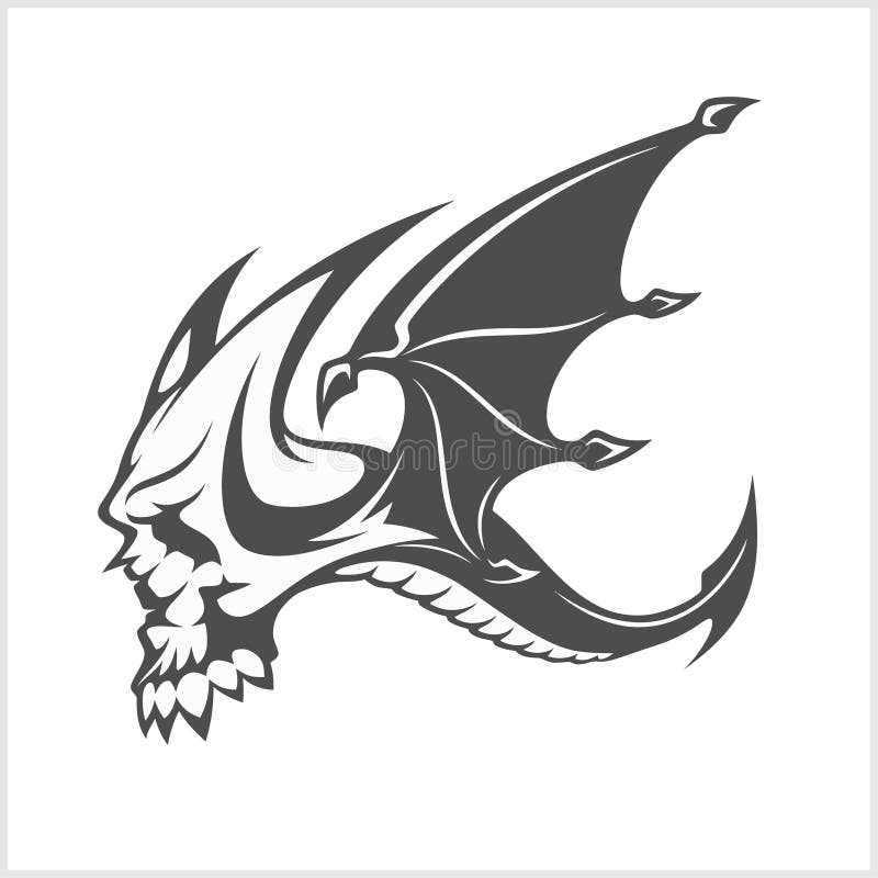 Isolated Fantasy Black Dragon and Skull for Tattoo Design. Stock Vector ...