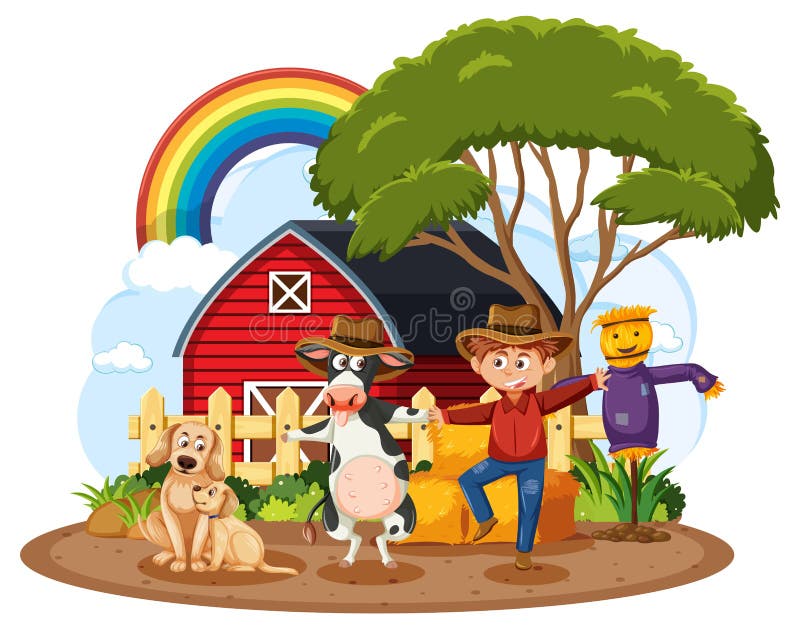 Isolated Farm Scene with Cartoon Character Stock Vector - Illustration ...
