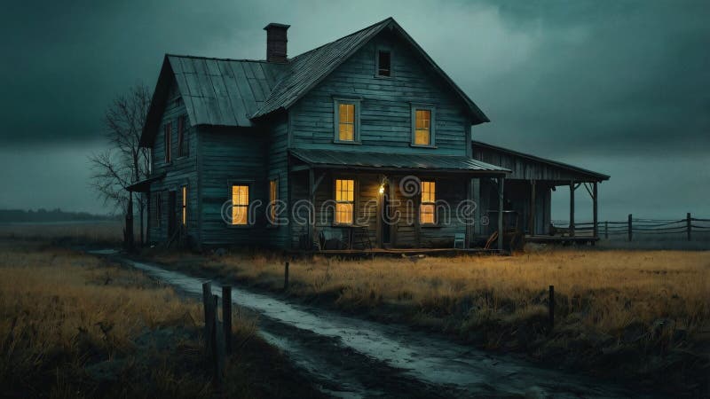 Rustic Farmhouse at Dusk Wallpaper Stock Image - Image of forgotten ...