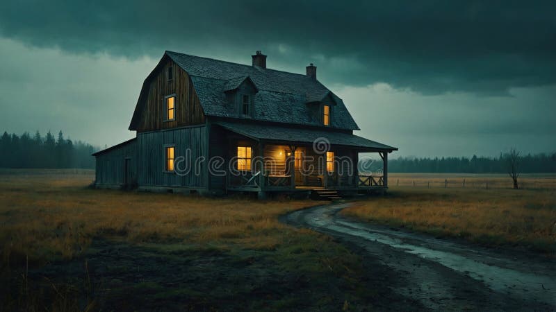 Rustic Farmhouse at Dusk Wallpaper Stock Image - Image of landscape ...