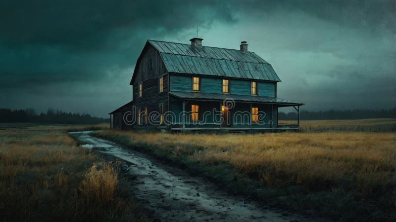 Rustic Farmhouse at Dusk Wallpaper Stock Image - Image of ghostly ...