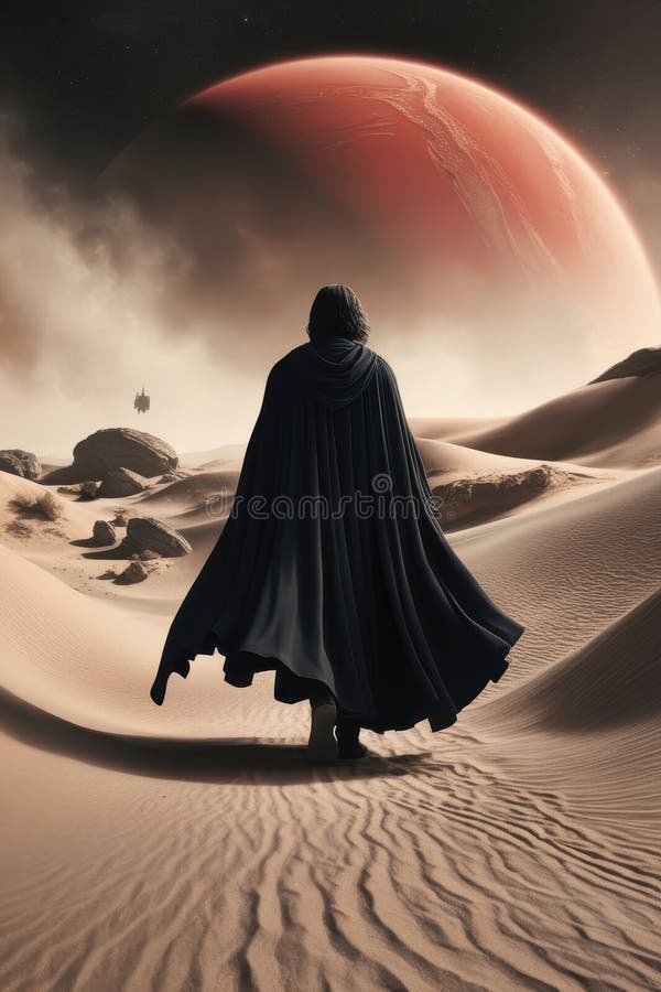 Isolated Figure in Desert with Dramatic Planet in Background Stock ...