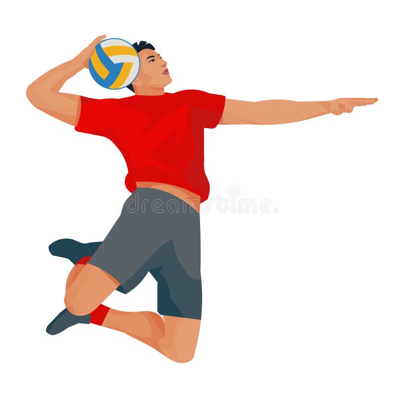 Isolated Figure of a Korean Volleyball Player in Profile Who Aims and ...