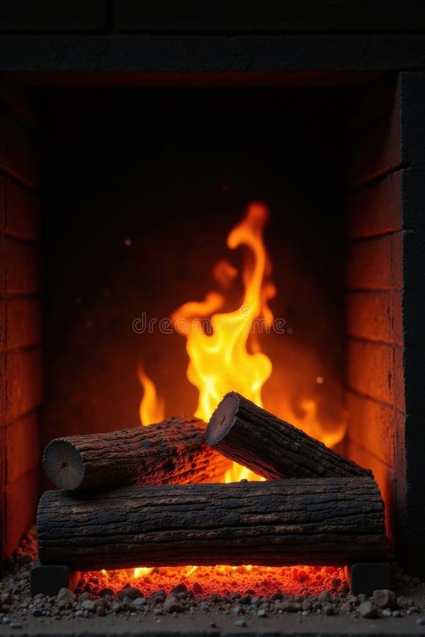Isolated Fireplace with Realistic Burning Logs , Warm, Texture, Vintage ...