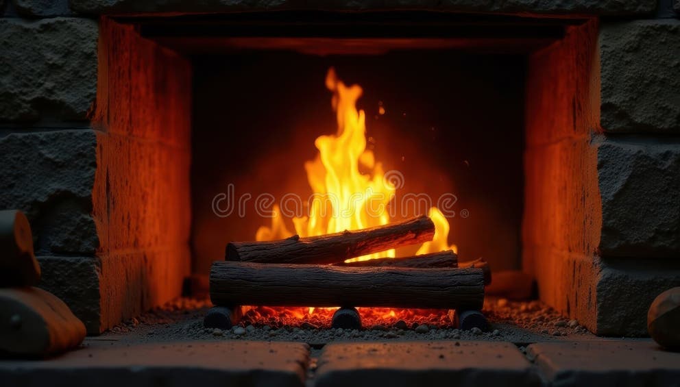 Isolated Fireplace with Realistic Fire, Glowing Logs , Fire, Warm Stock ...