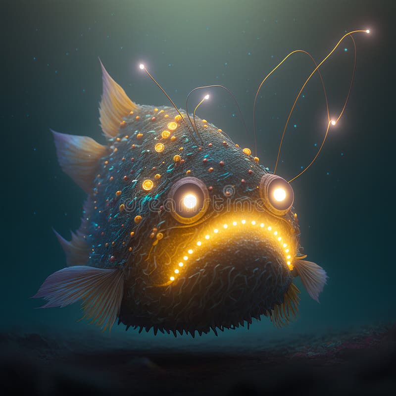 Fish Creature with Glowing Lights Underwater. Ai Generated. Stock ...
