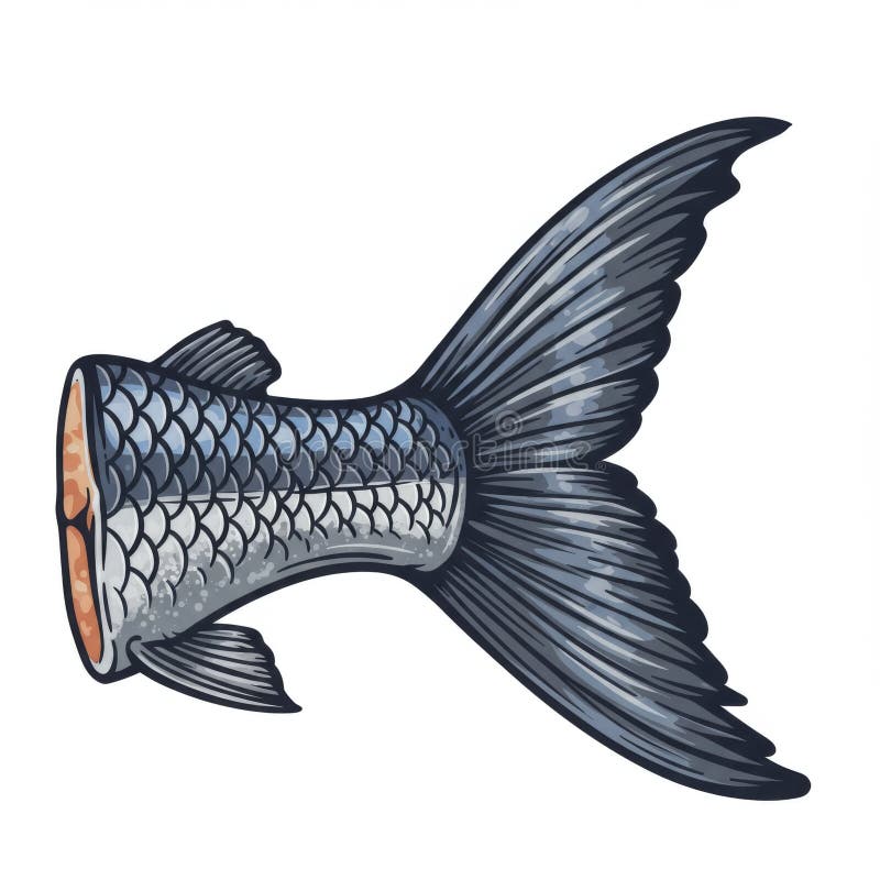 Isolated Fish Tail Illustration with Blue and Gray Scales on a White ...