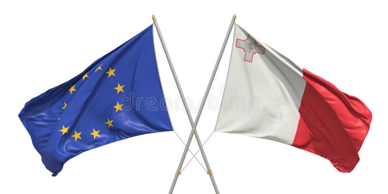 Flags of Malta and the European Union EU on Light Background. 3D ...