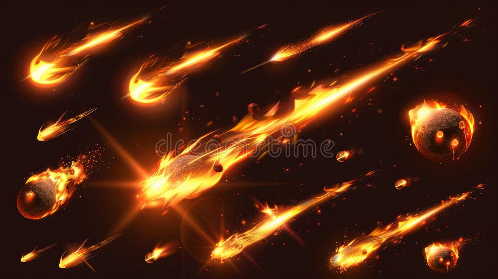 Isolated Flame Trail of Flying Comets, Asteroids, or Meteors. Modern ...