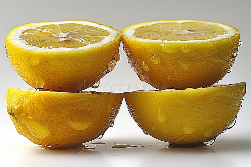 Isolated Flying Lemon with Water Drops, Slices Collection and Shadow on ...