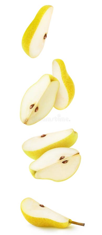 Isolated Flying Pieces of Yellow Pear Stock Photo - Image of pears ...