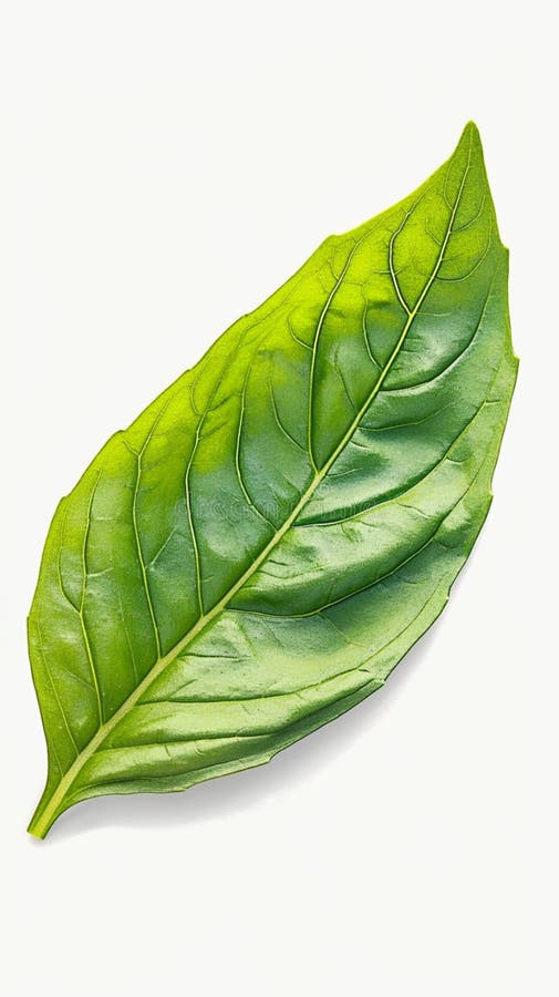 Isolated Fresh Basil Leaf on White, Displaying Vibrant Green Pattern ...